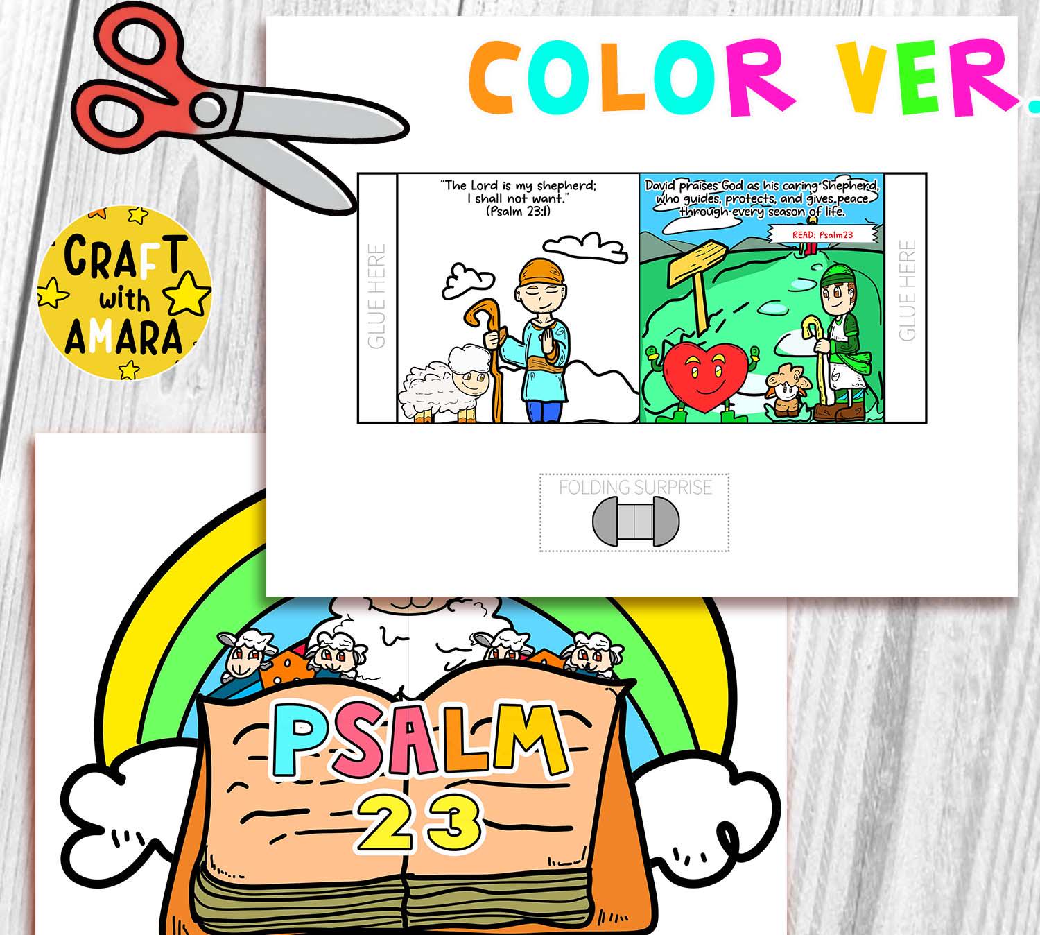 PSALM 23 the Lord is My Shepherd Easy Coloring Folding Surprise Bible ...