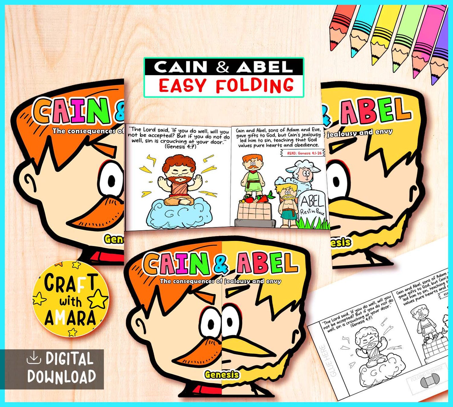 Cain and Abel Easy Coloring Folding Surprise Bible Craft: Bible Lesson ...