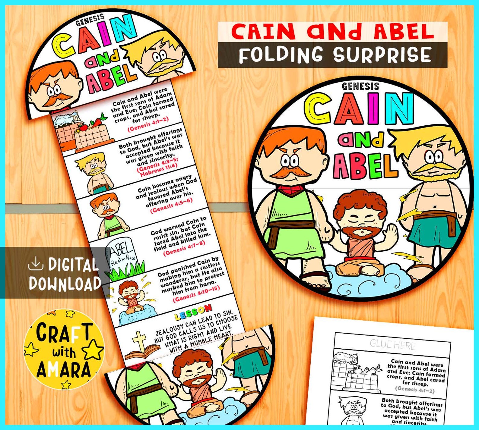 Cain and Abel Coloring Folding Surprise Bible Craft: Bible Lesson ...