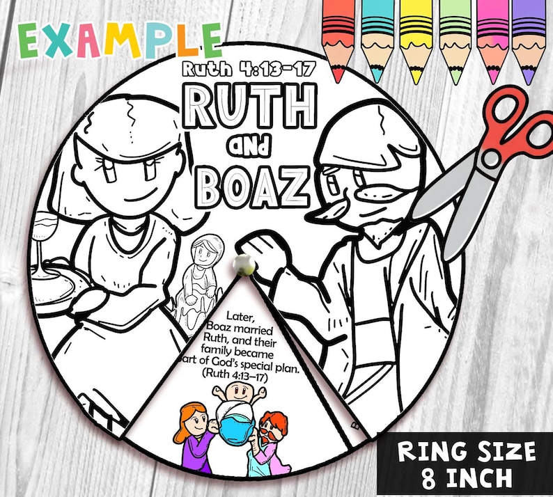 Ruth and Boaz Spinner Coloring Wheel Craft: Bible Lesson Study for Kids ...