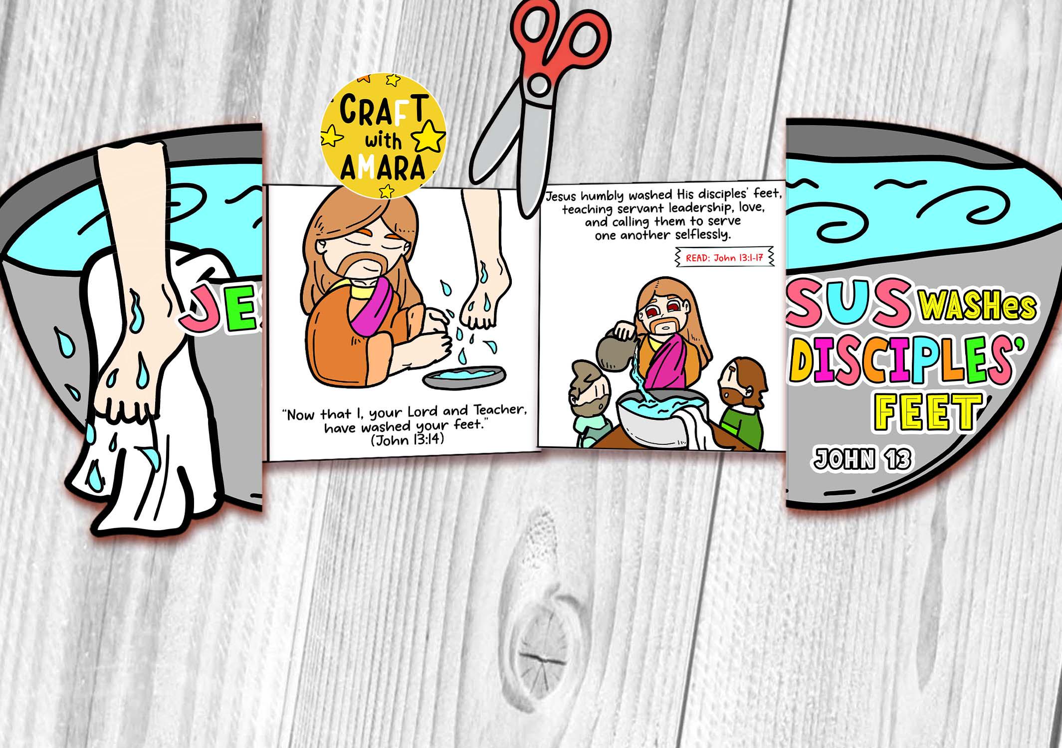 Jesus Washes His Disciples' Feet Easy Coloring Folding Surprise Bible ...