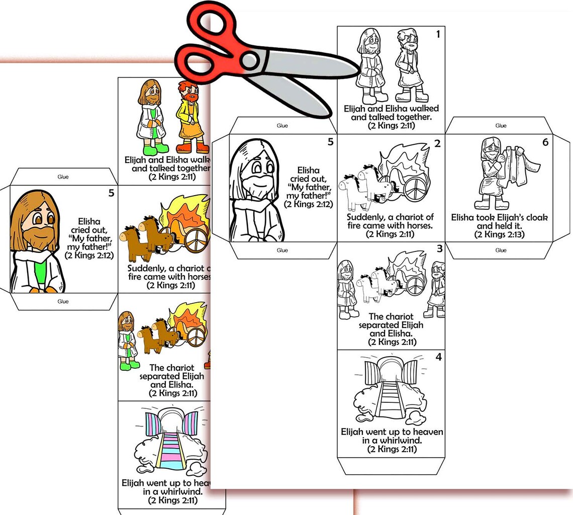 Elijah Taken up to Heaven Coloring Cube Craft, Memory Games, Bible ...