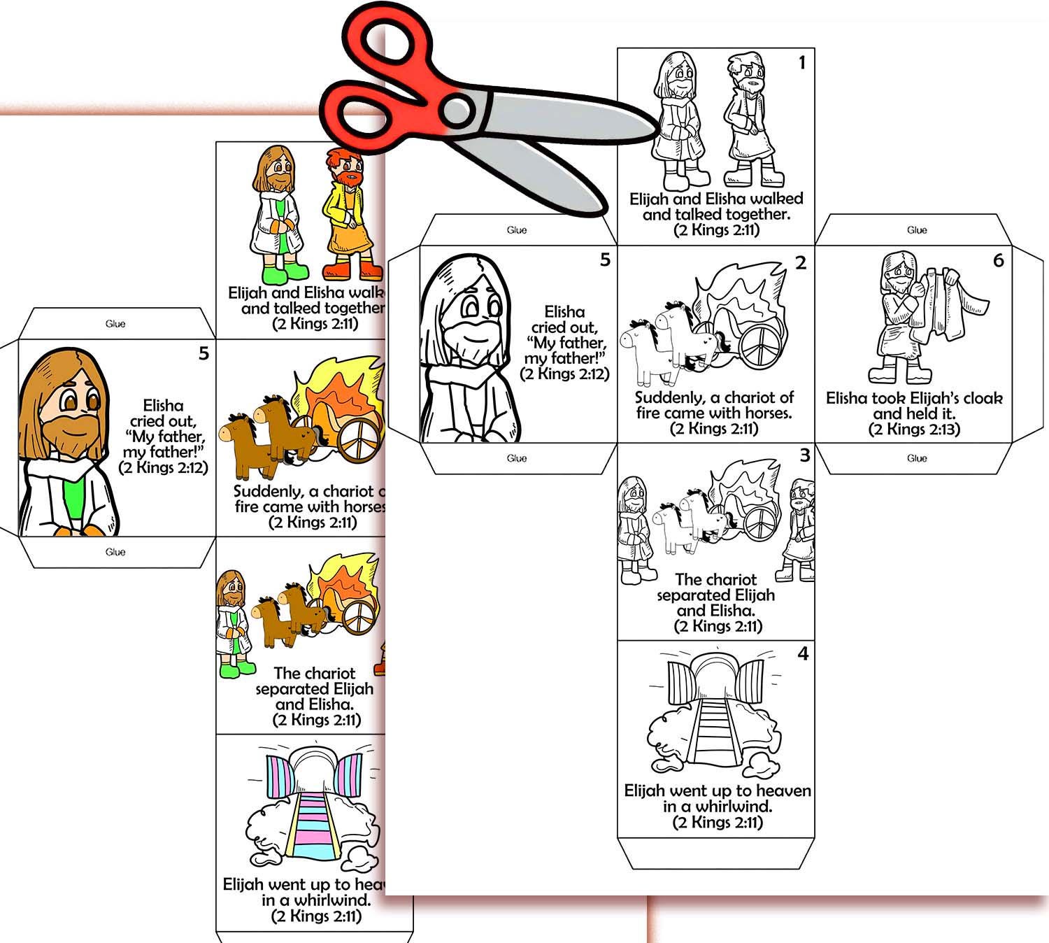 Elijah Taken up to Heaven Coloring Cube Craft, Memory Games, Bible ...
