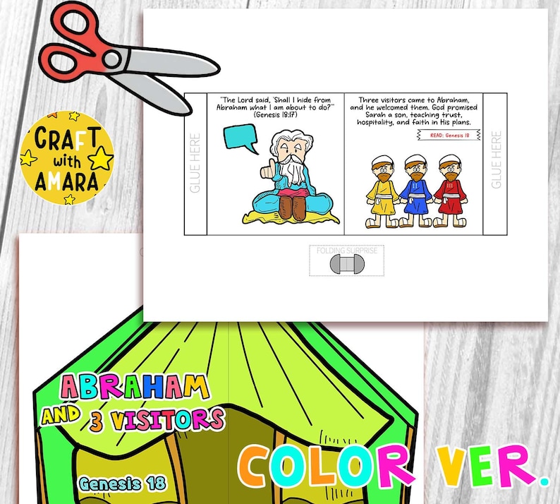 Abraham and 3 Visitors Easy Coloring Folding Surprise Bible Craft ...