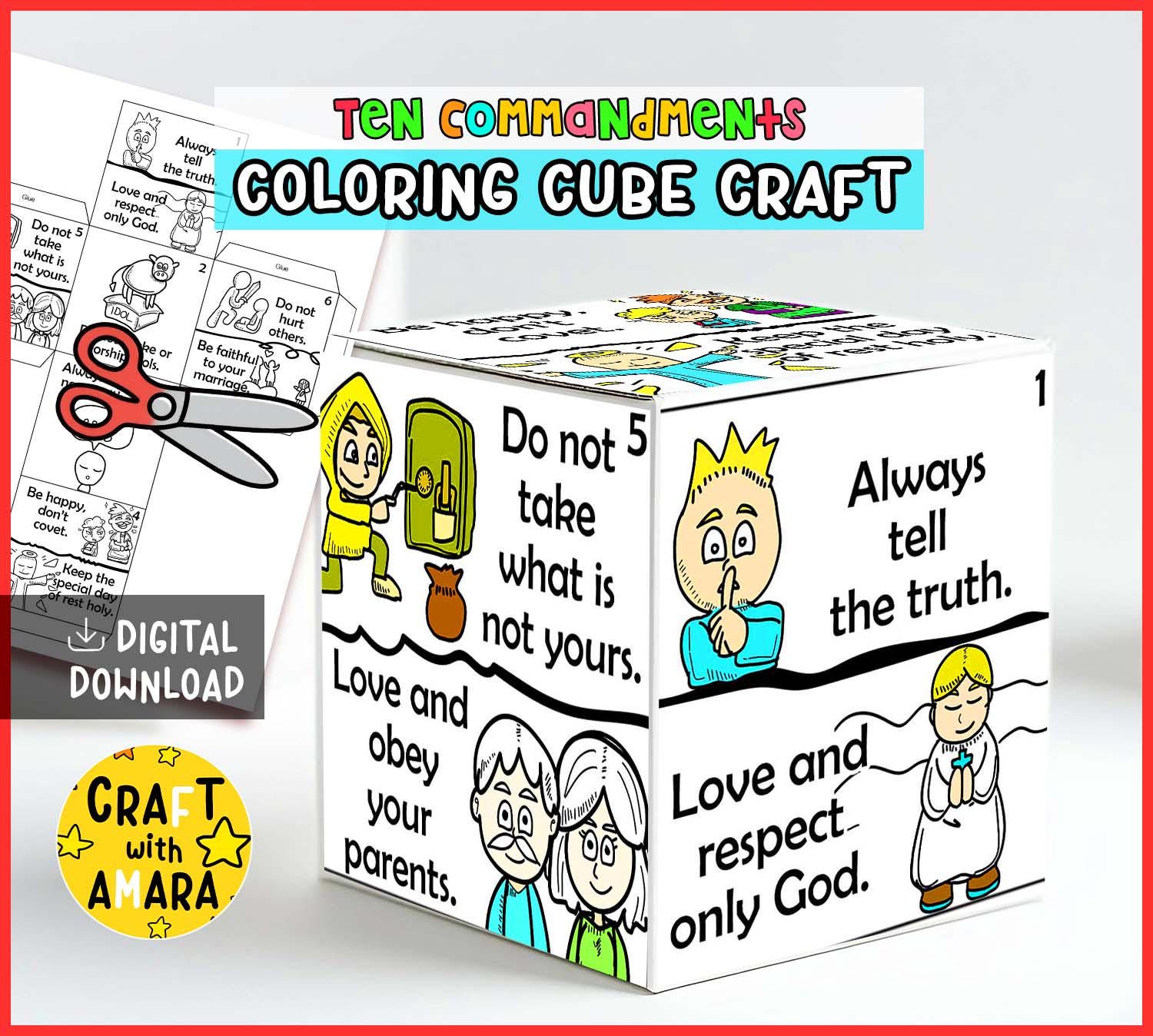 Ten Commandments Coloring Cube Craft, Memory Games, Bible Craft for ...