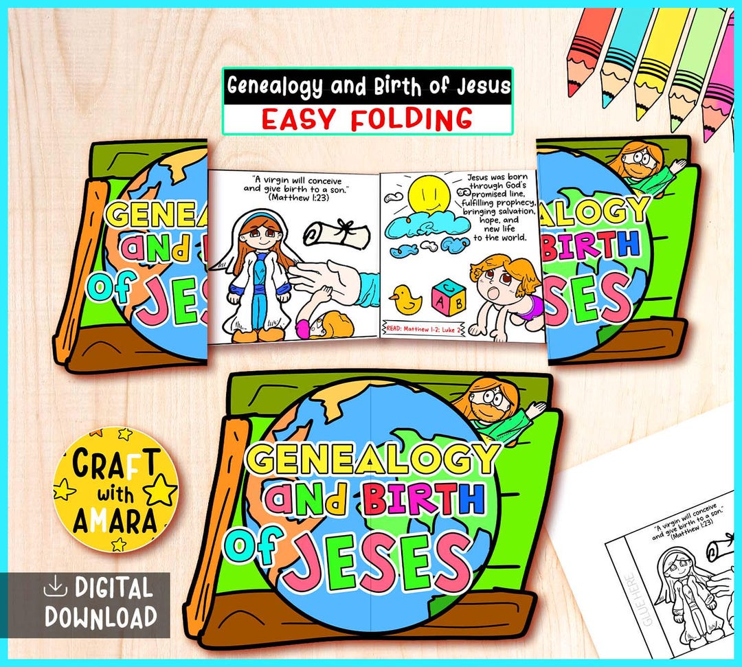 Genealogy and Birth of Jesus Easy Coloring Folding Surprise Bible Craft ...