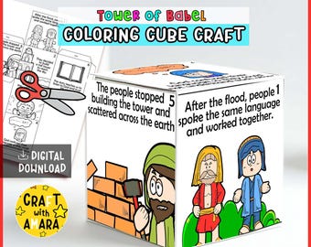 Tower of Babel Coloring Cube Craft, Memory Games, Bible Craft for Kids ...