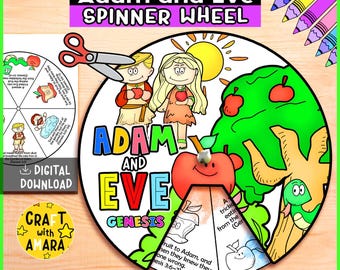 Adam and Eve Spinner Coloring Wheel, Bible Activity, Kids Bible Lesson ...