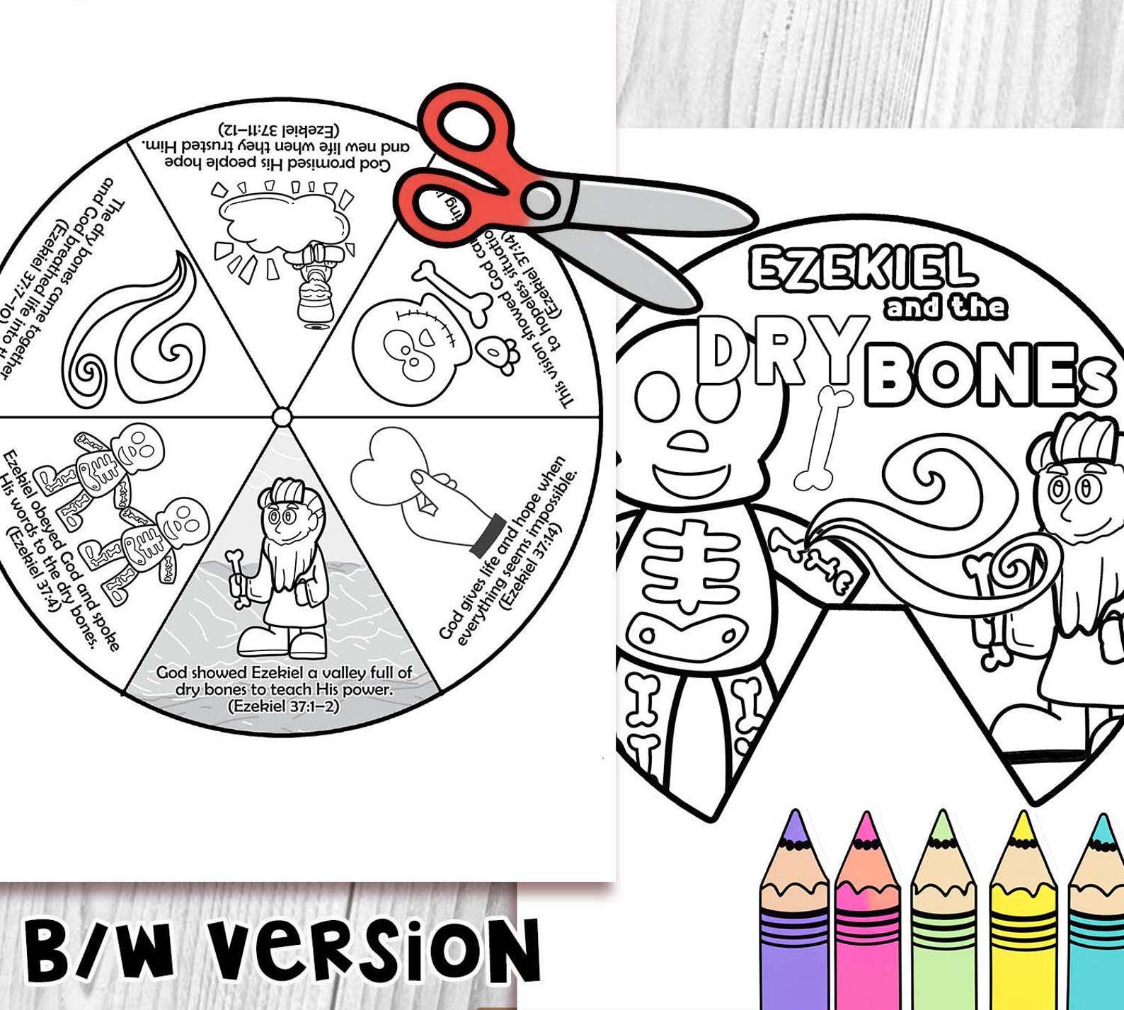 Ezekiel and the Dry Bones Spinner Coloring Wheel Craft: Bible Activity ...