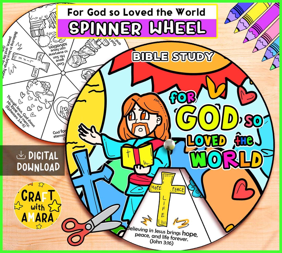 John 3:16 for God so Loved the World Spinner Coloring Wheel, Bible ...