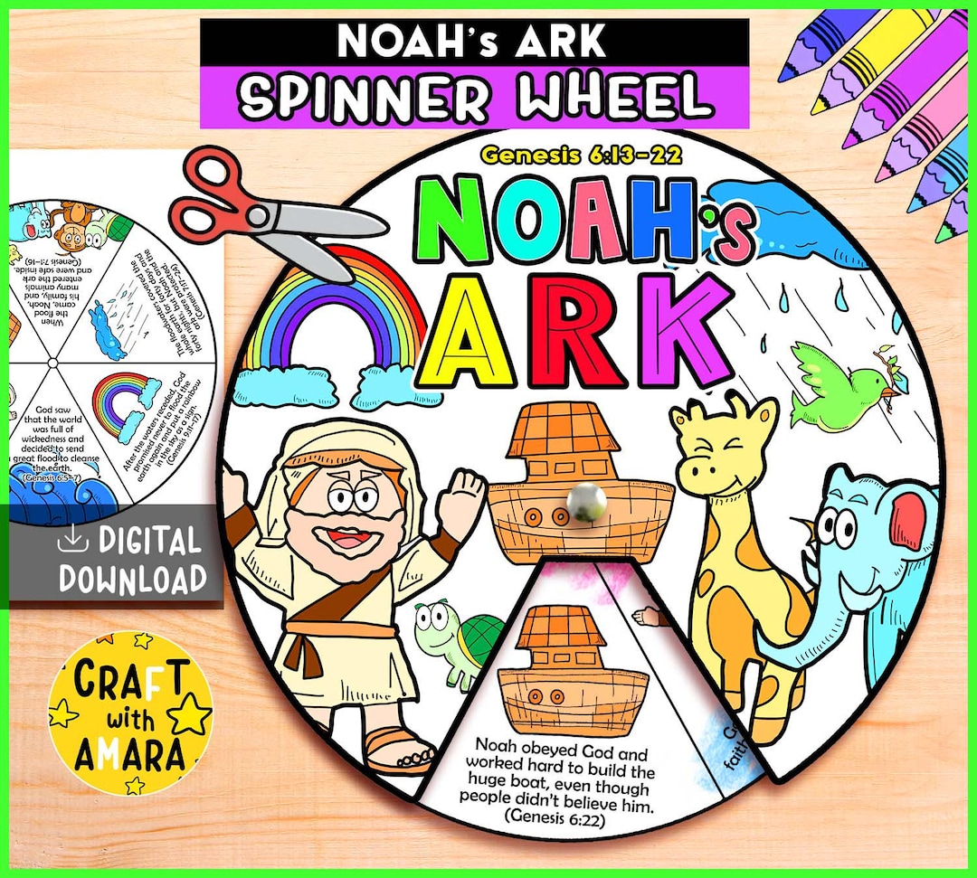 Noah's Ark Spinner Coloring Wheel, Bible Activity, Kids Bible Lesson ...