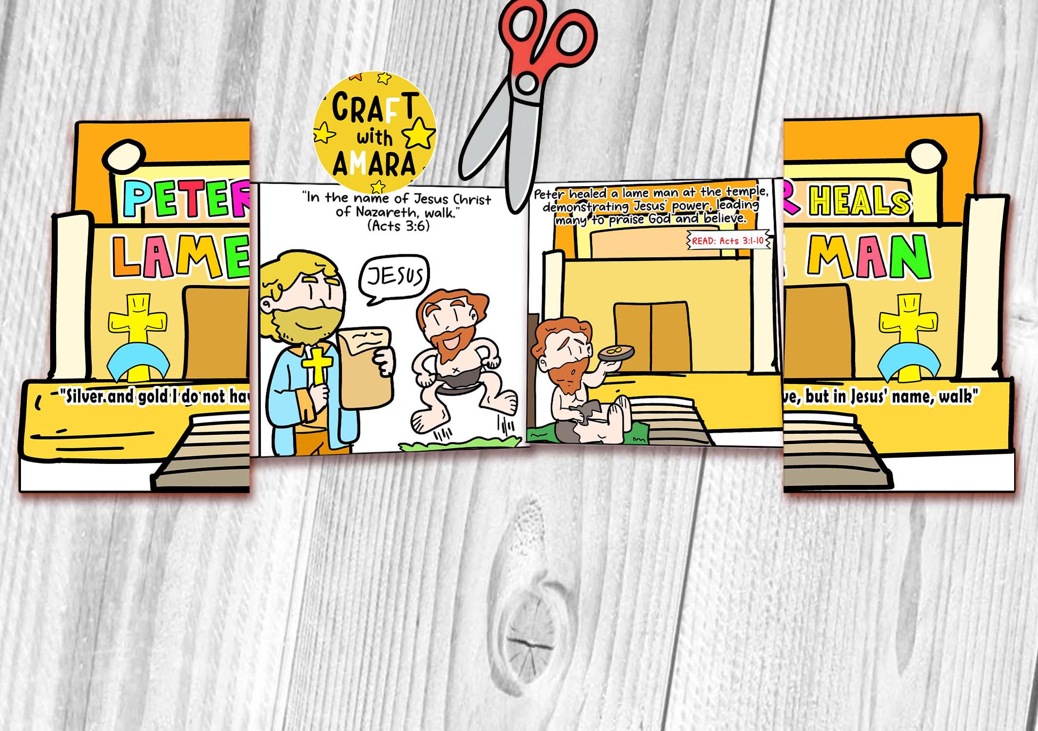 Peter Heals the Lame Man Easy Coloring Folding Surprise Bible Craft ...