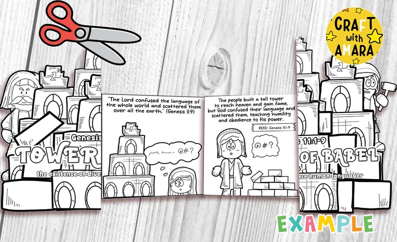 Tower of Babel Easy Coloring Folding Surprise Bible Craft: Bible Lesson ...