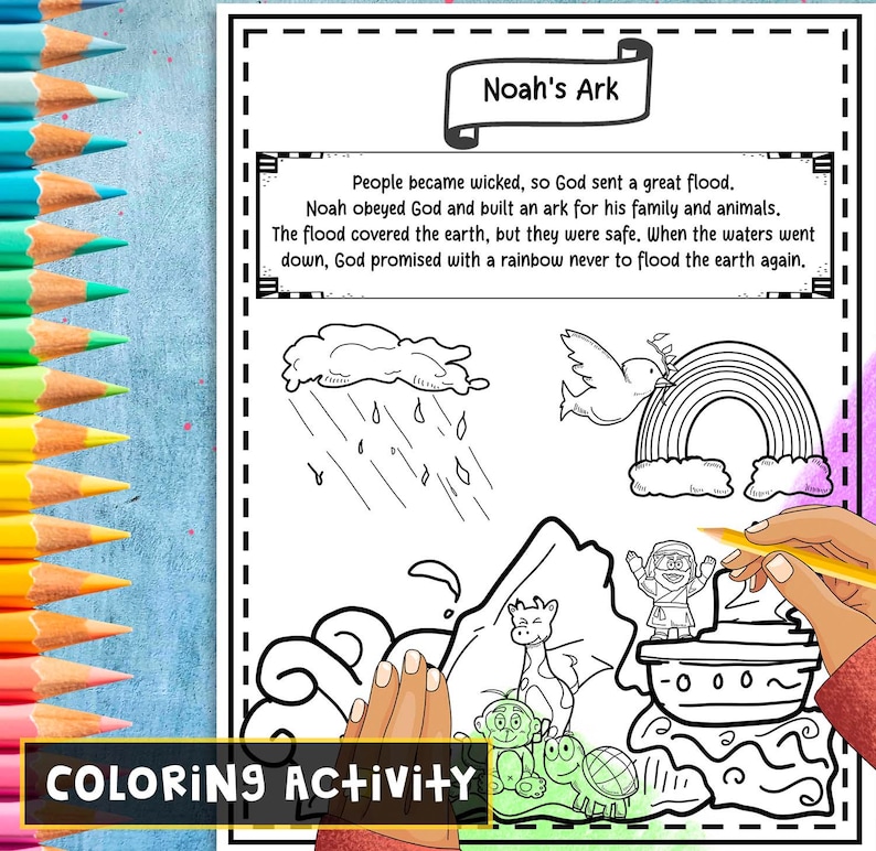 The Great Flood - Noah's Ark Bible Lesson: Coloring Scripture Study ...