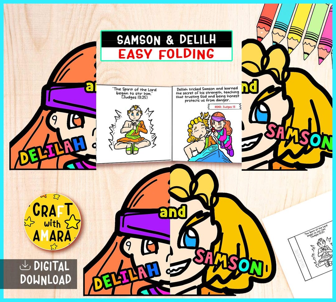 Samson and Delilah Easy Coloring Folding Surprise Bible Craft ...