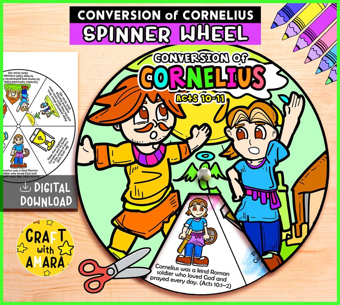 Conversion of Cornelius Spinner Coloring Wheel Craft, Bible Activity ...