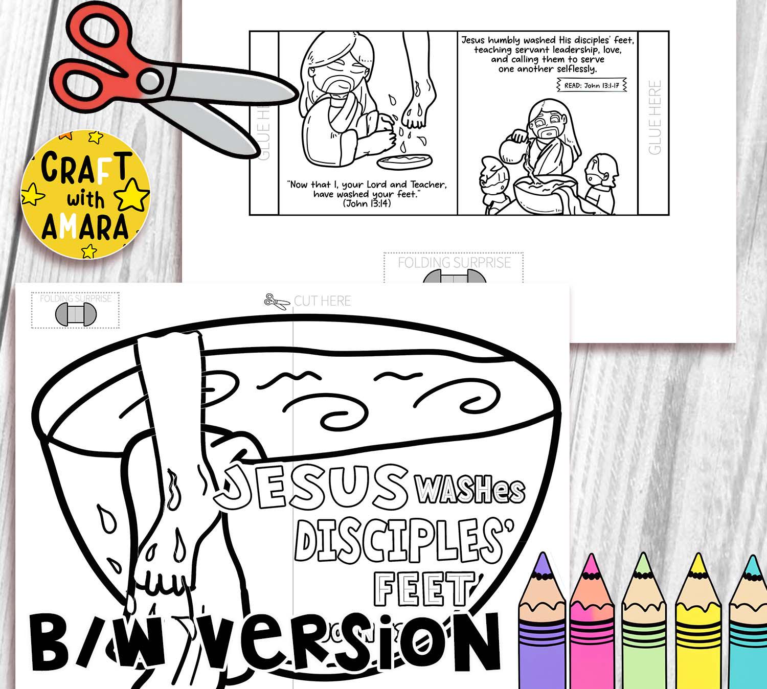 Jesus Washes His Disciples' Feet Easy Coloring Folding Surprise Bible ...