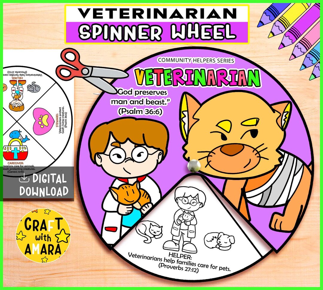 COMMUNITY HELPERS: Veterinarian Spinner Coloring Wheel Bible Craft ...