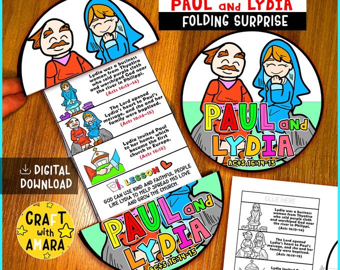 Paul and Lydia Folding Surprise Bible Craft, Bible Study Lesson Guide ...