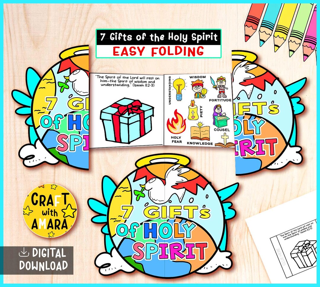 7 Gifts of the Holy Spirit Easy Coloring Folding Surprise Bible Craft ...