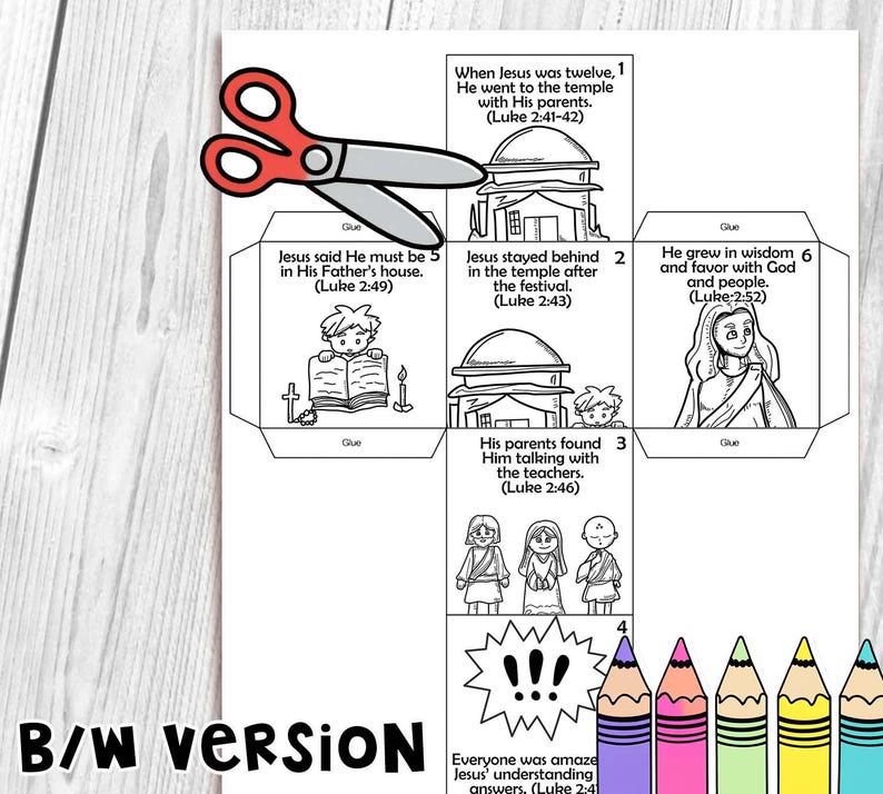 Jesus in the Temple Coloring Cube Bible Craft: Memory Games, Children ...