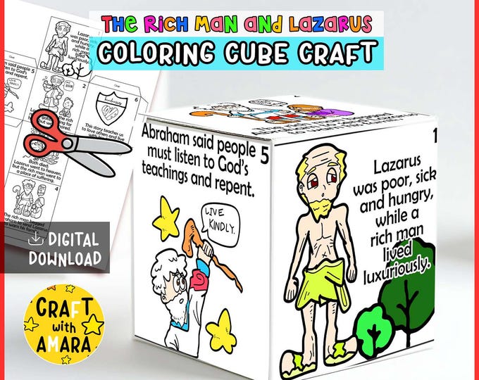Lazarus and the Rich Man Bible Coloring Cube | Luke 16 Parable Craft ...