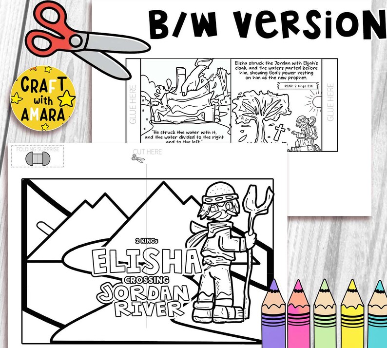Elisha Crossing the Jordan River Easy Coloring Folding Surprise Bible ...