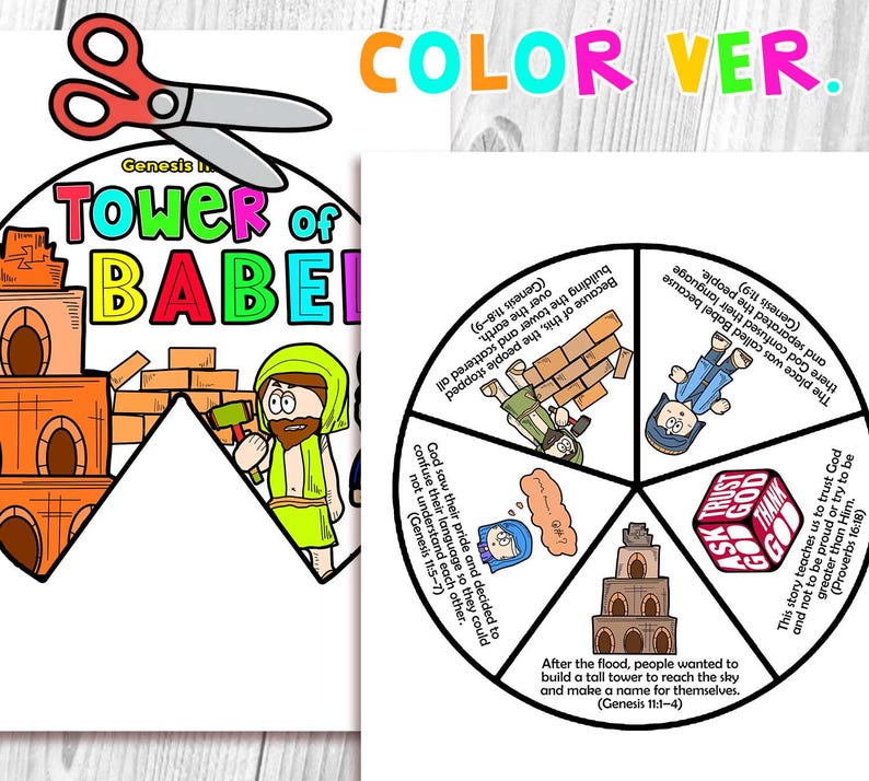 Tower of Babel Spinner Coloring Wheel, Bible Activity, Kids Bible ...