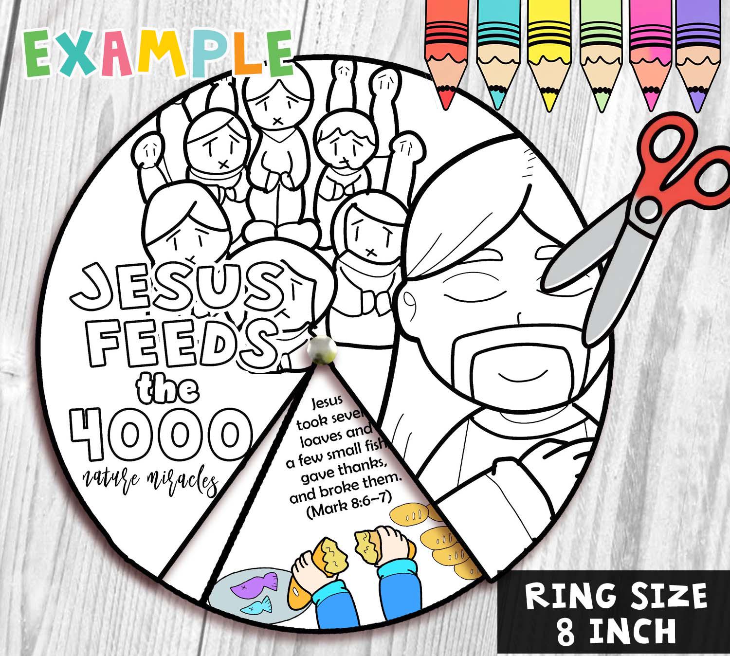 Jesus Feeds the 4000 Spinner Coloring Wheel Bible Craft: Miracle of ...