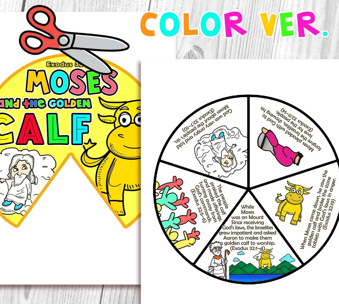 Moses and the Golden Calf Spinner Coloring Wheel, Bible Activity, Kids ...