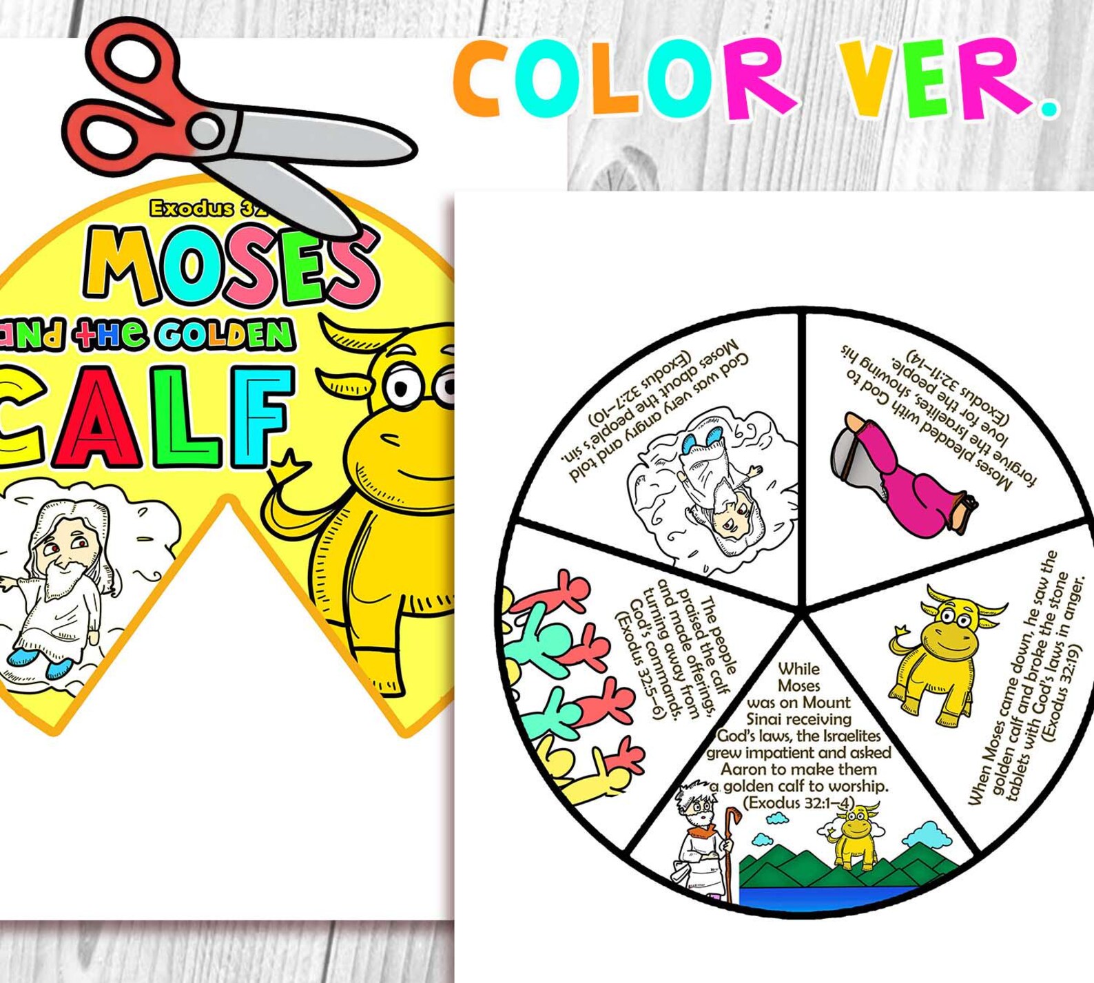 Moses and the Golden Calf Spinner Coloring Wheel, Bible Activity, Kids ...
