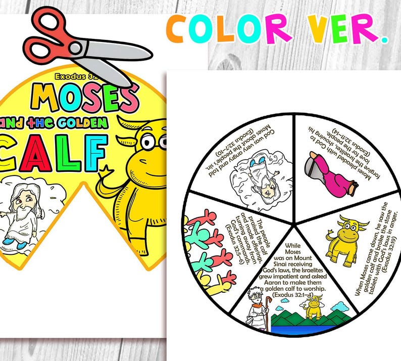 Moses and the Golden Calf Spinner Coloring Wheel, Bible Activity, Kids ...