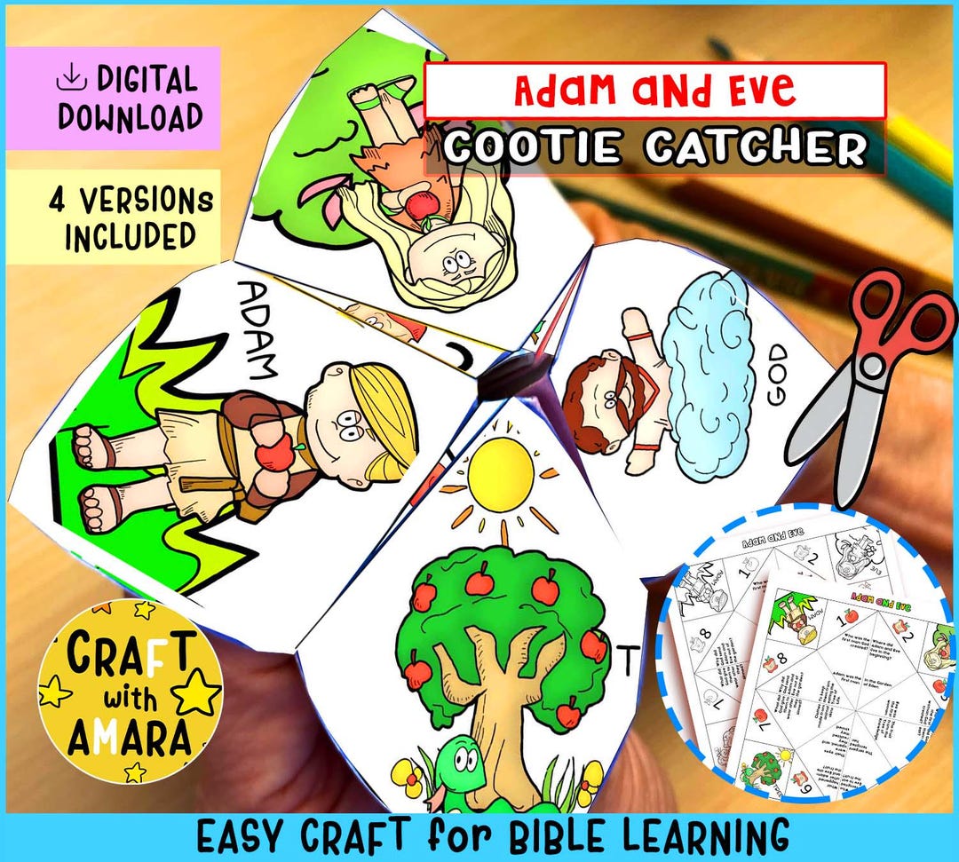 Adam and Eve Coloring Cootie Catcher: Bible Sunday School Craft ...