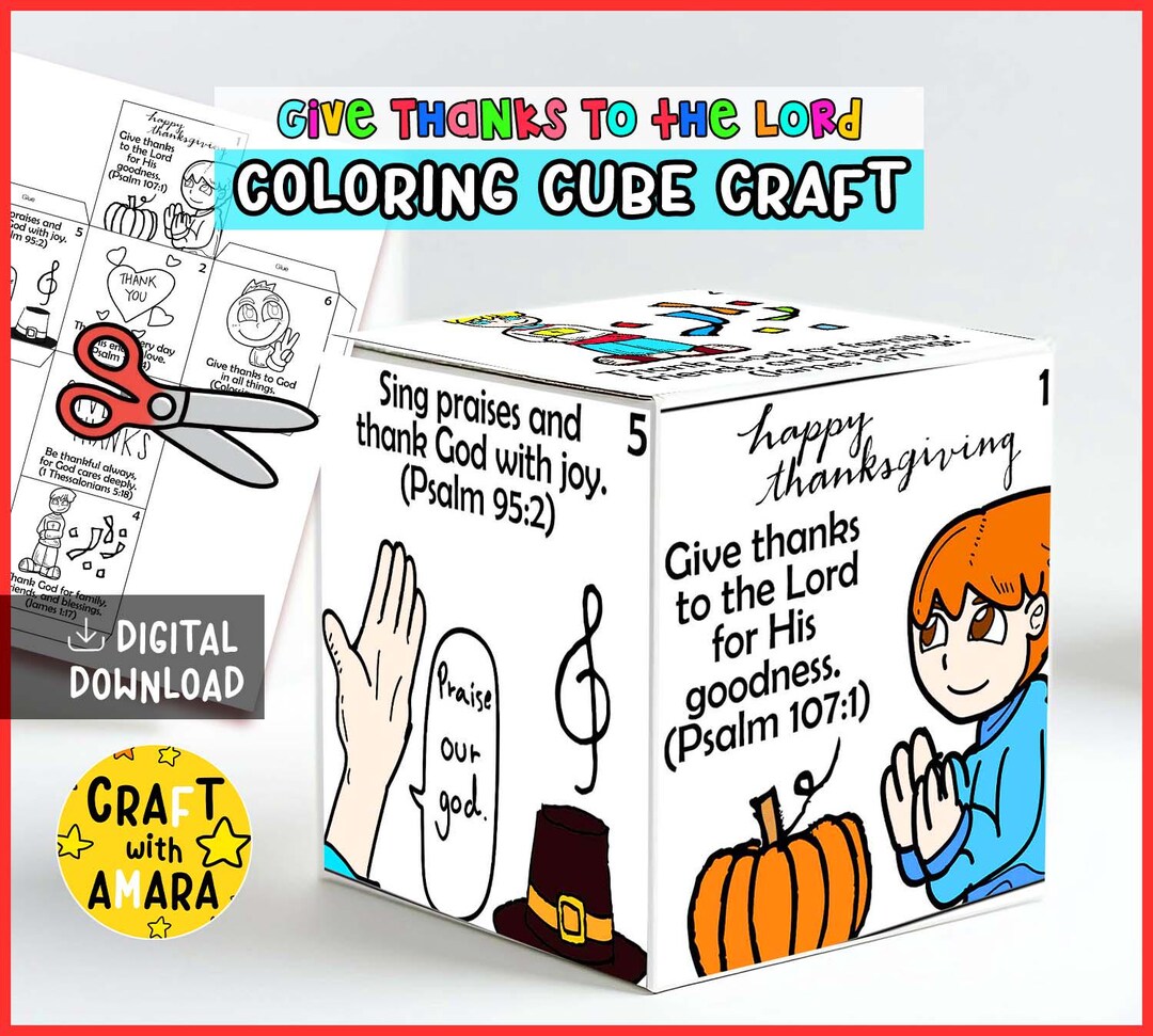 THANKSGIVING Give Thanks to the Lord Coloring Cube Craft: Bible Lesson ...