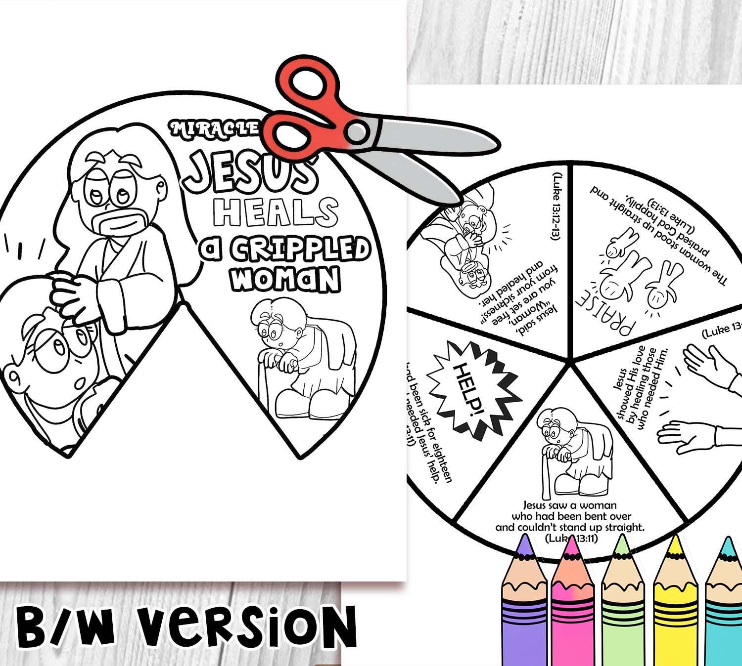 Jesus Heals a Crippled Woman Spinner Coloring Wheel Bible Craft ...