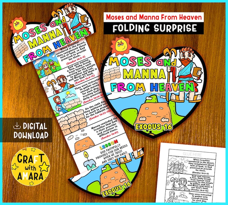 Moses and Manna From Heaven Folding Surprise Craft: Bible Study Lesson ...