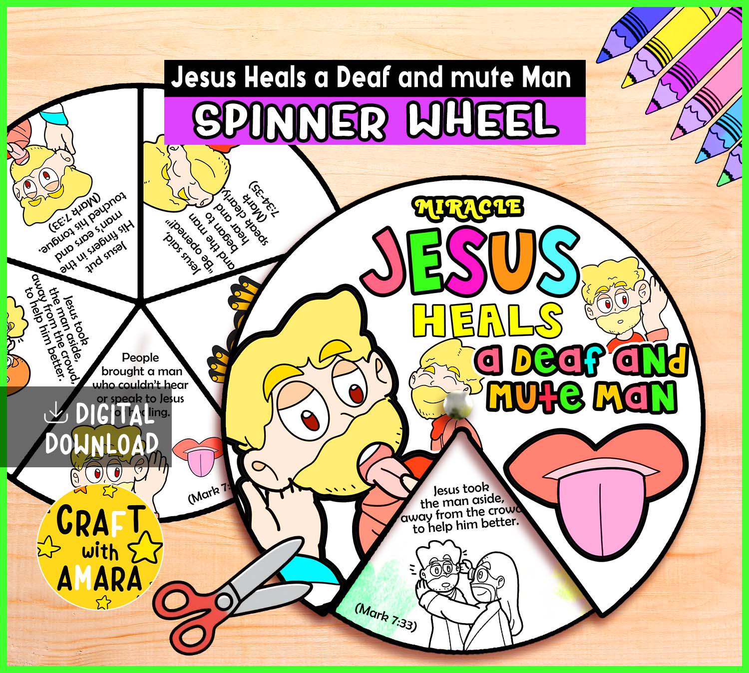 Jesus Heals a Deaf and Mute Man Spinner Coloring Wheel Bible Craft ...
