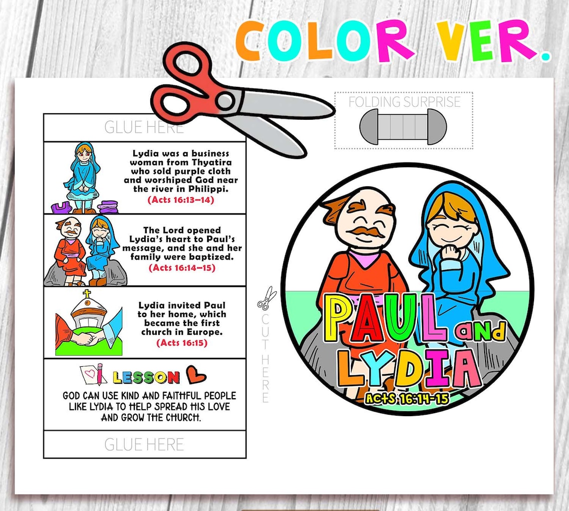 Paul and Lydia Folding Surprise Bible Craft, Bible Study Lesson Guide ...
