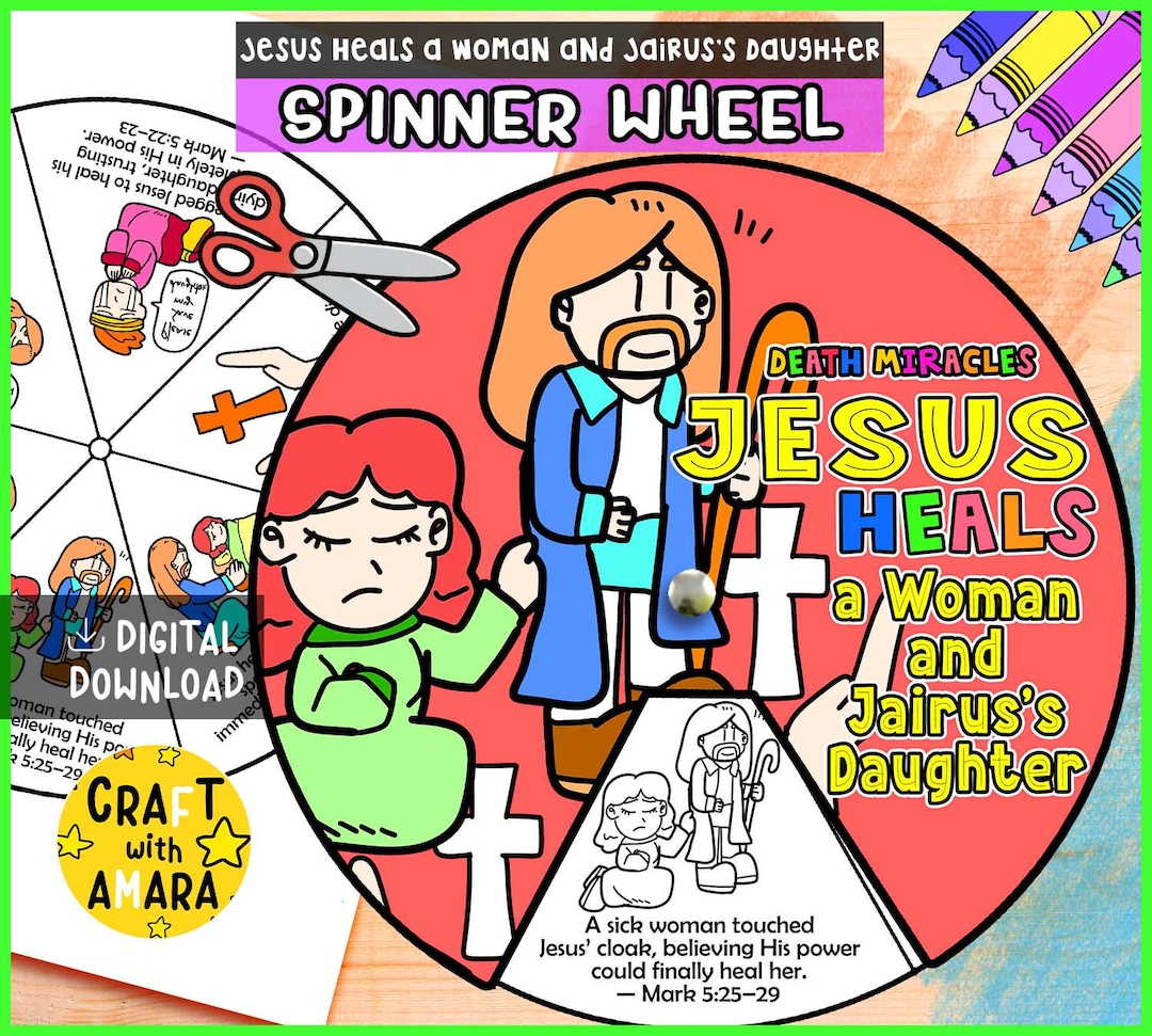 Jesus Heals a Woman and Jairus's Daughter Spinner Coloring Wheel Bible ...