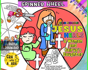 Jesus Heals a Woman and Jairus's Daughter Spinner Coloring Wheel Bible ...
