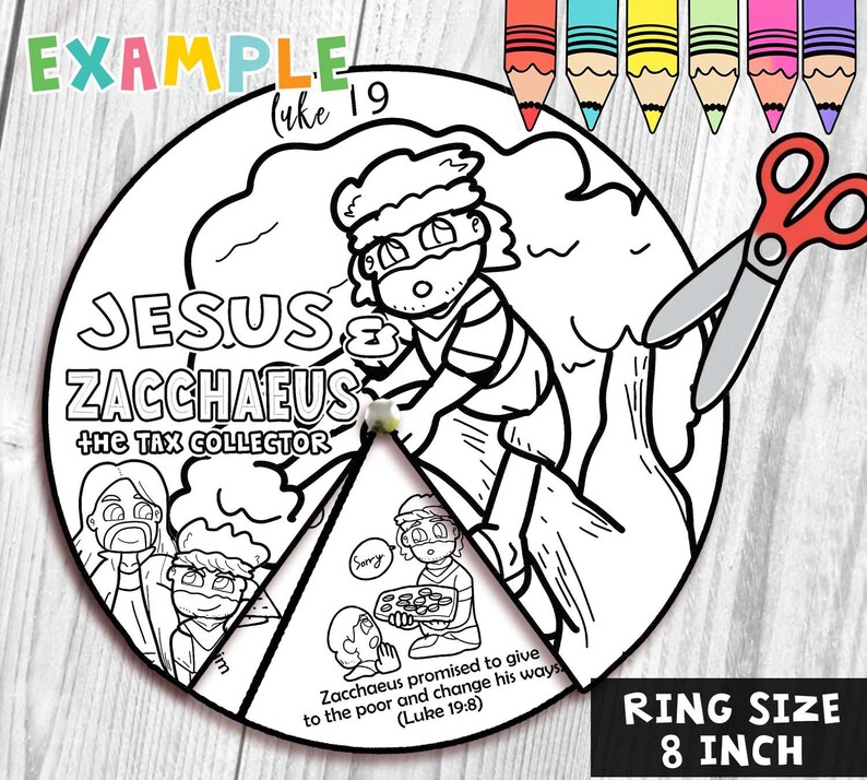 Jesus and Zacchaeus the Tax Collector Spinner Coloring Wheel Bible ...