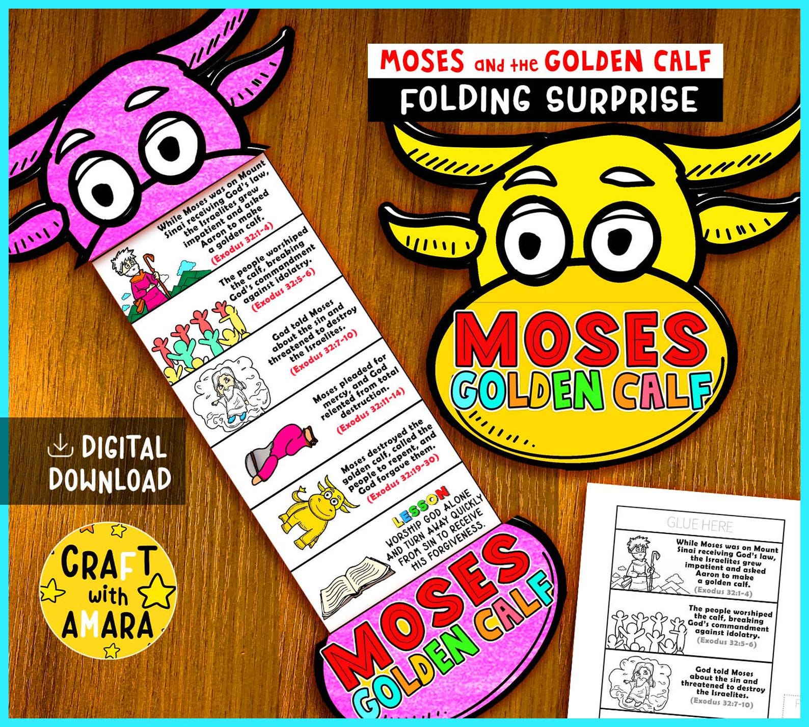 Moses and the Golden Calf Folding Surprise Bible Craft, Bible Lesson ...