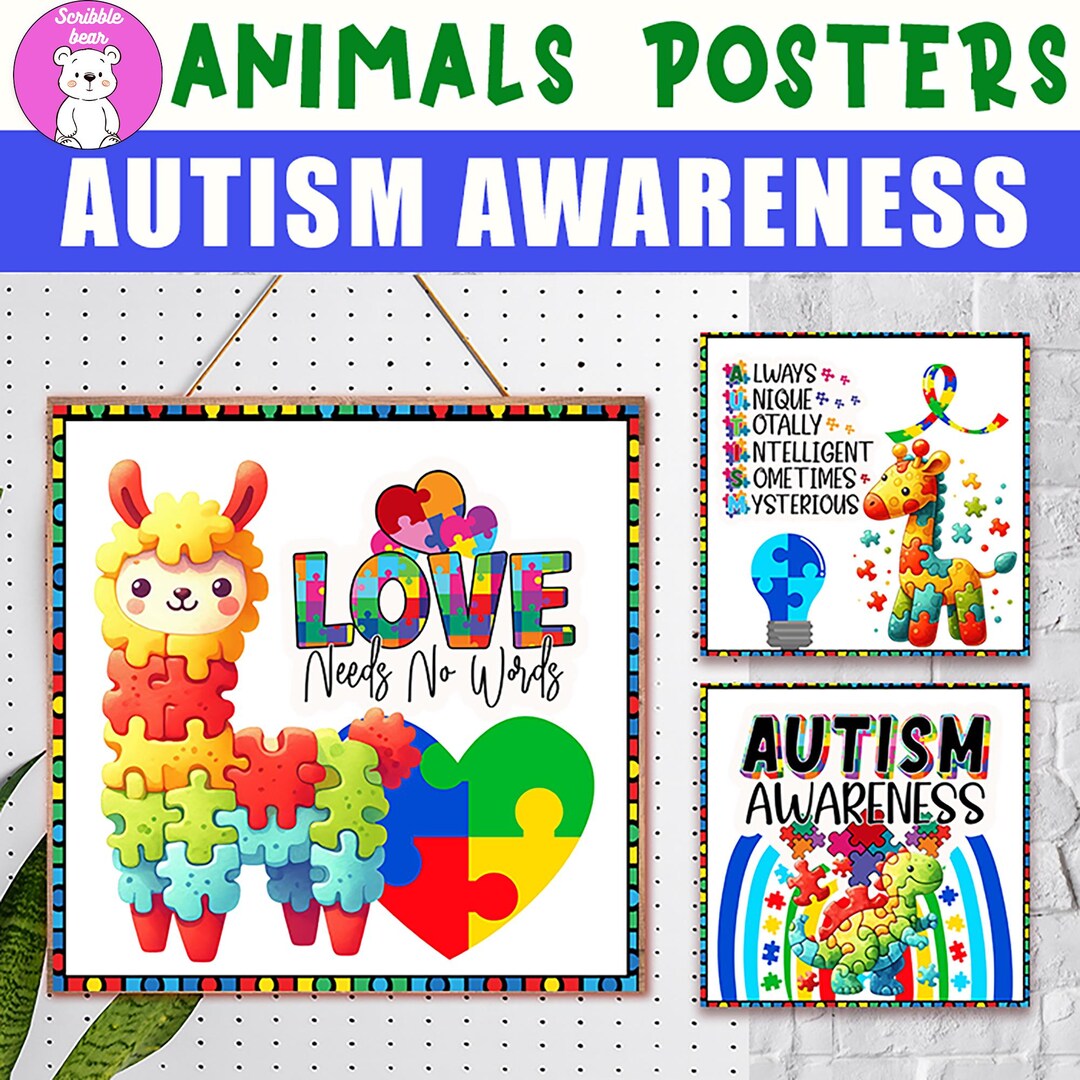Animals Autism Awareness Posters, ADHD Neurodiversity Special Education ...