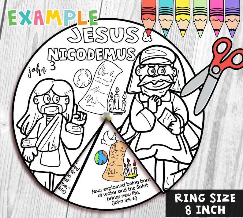 Jesus and Nicodemus Spinner Coloring Wheel Bible Craft: Children ...