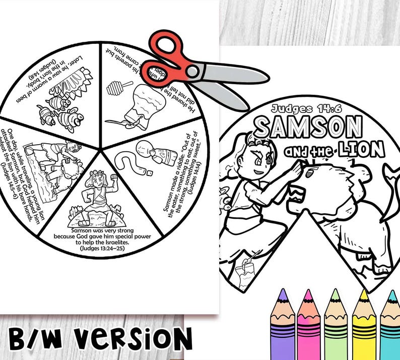 Samson and the Lion Spinner Coloring Wheel Craft: Bible Lesson Study ...