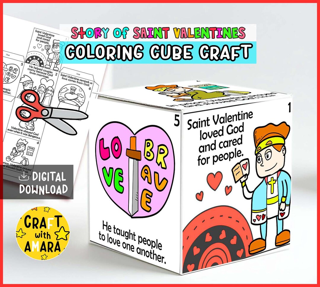 Story of SAINT VALENTINES Coloring Cube Craft: Valentines Day, Memory ...