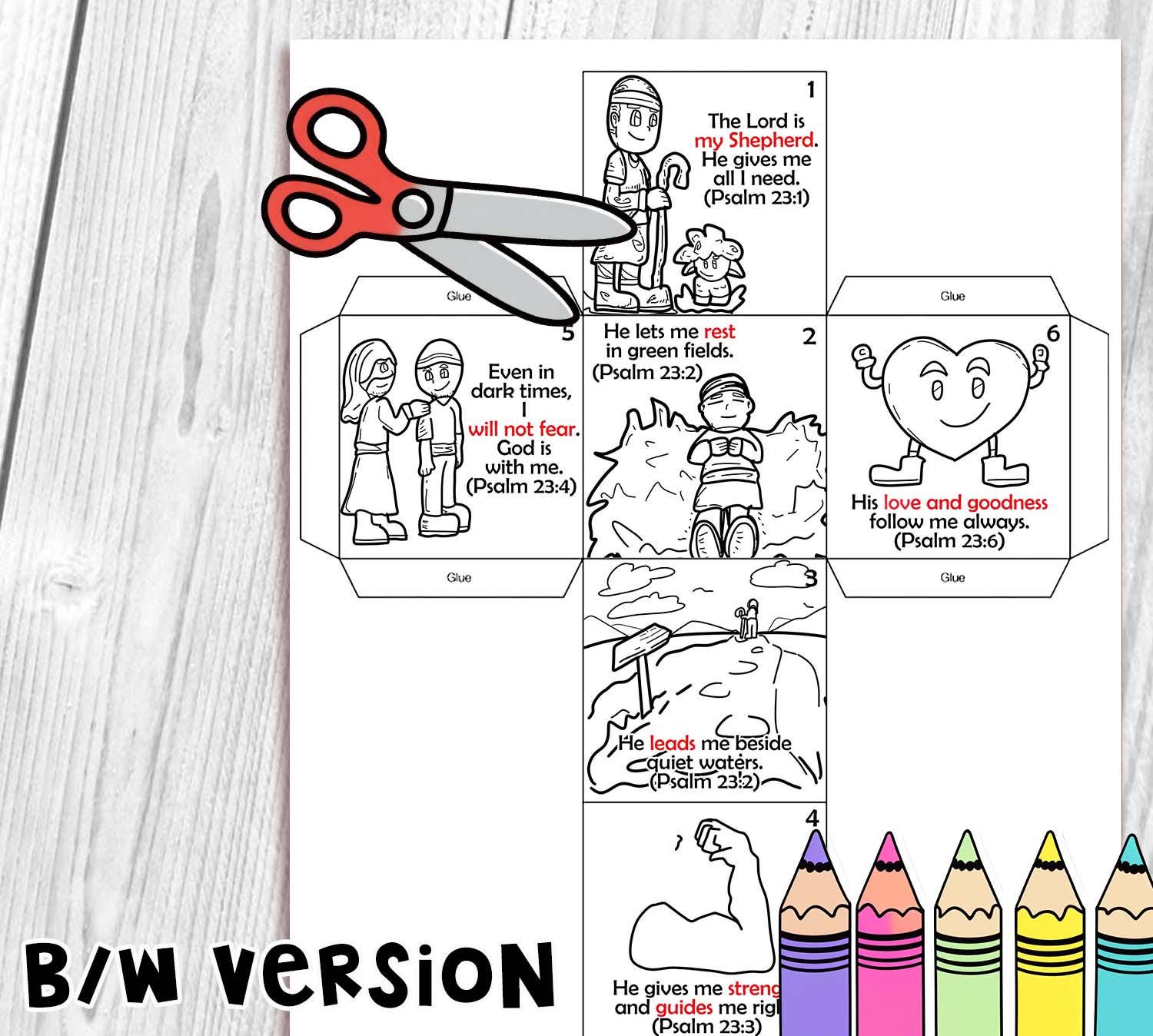 PSALM 23 Coloring Cube Craft: Memory Games, Bible Study Lesson for Kids ...