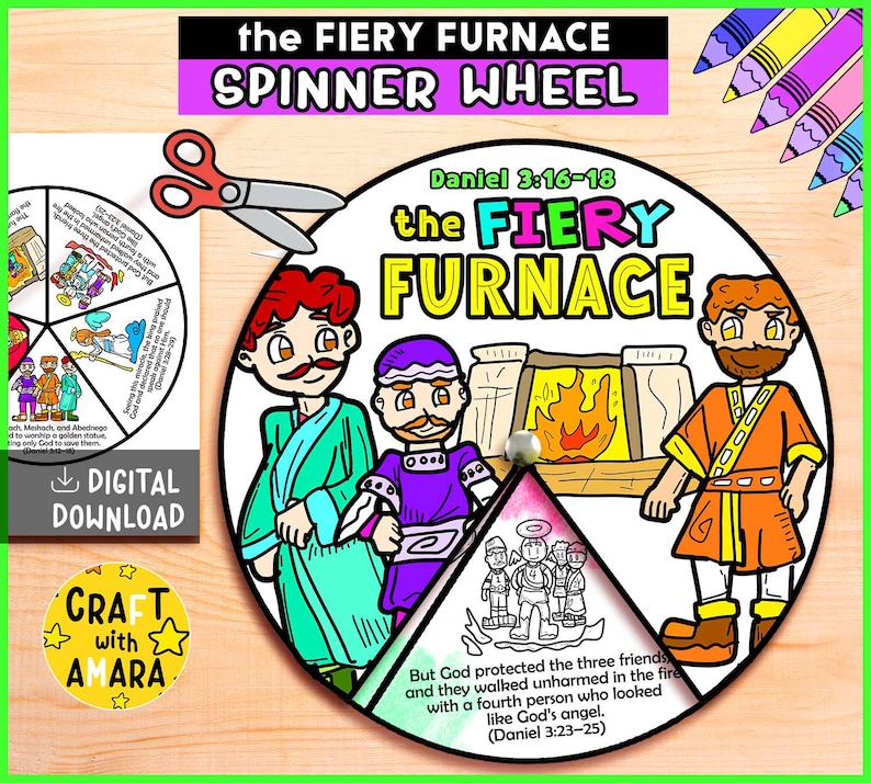 Shadrach Meshach and Abednego (the Fiery Furnace) Spinner Wheel Craft ...