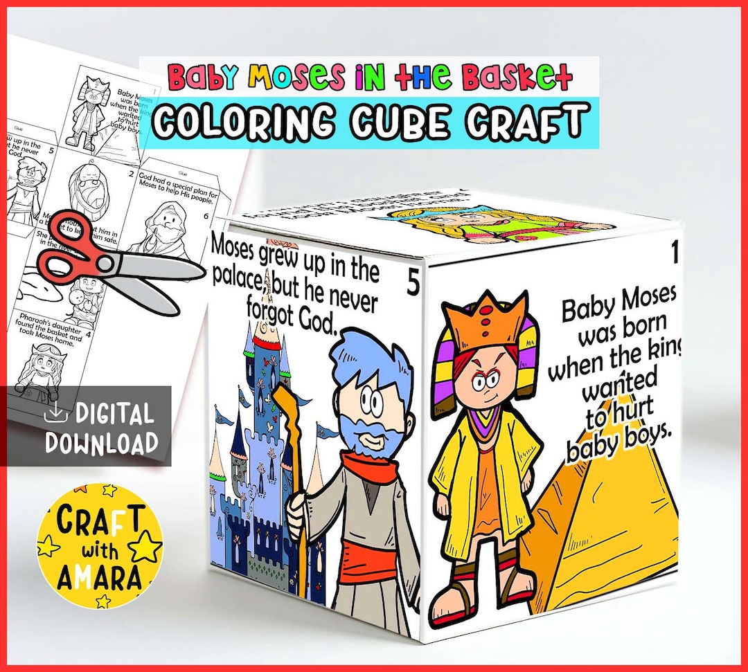 Baby Moses in the Basket Coloring Cube Craft, Memory Games, Bible Craft ...