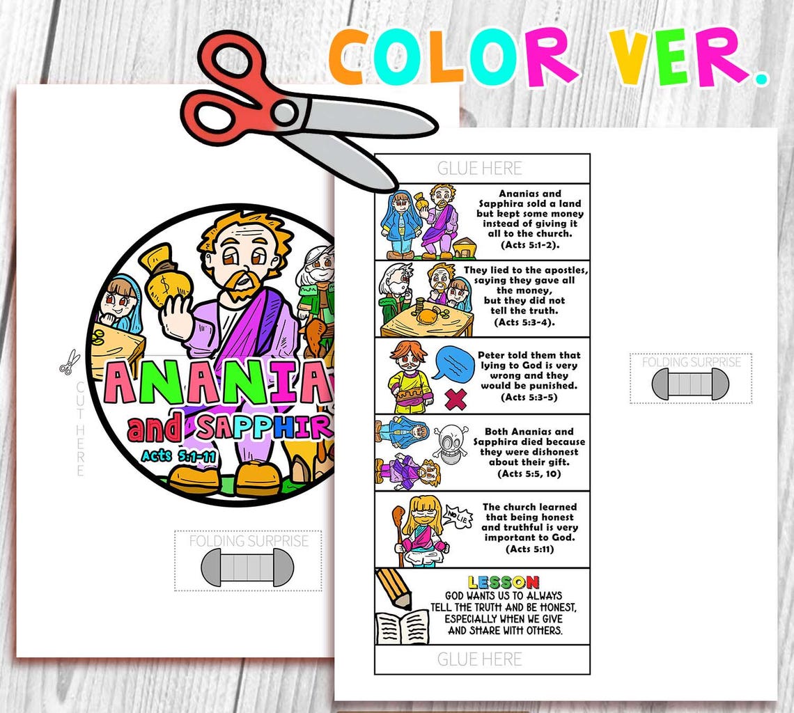 Ananias and Sapphira Folding Surprise Bible Craft, Bible Study Guide ...